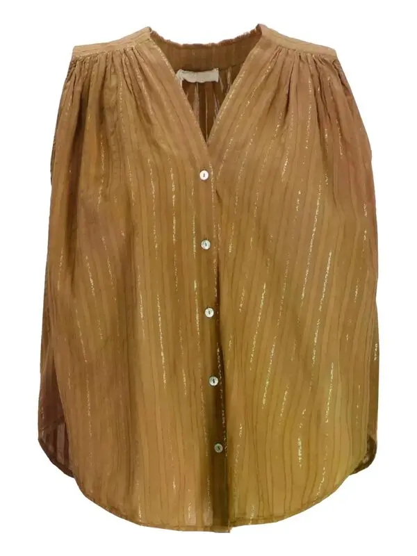 Devotion Iris Metallic-striped Cotton Blouse - Brown