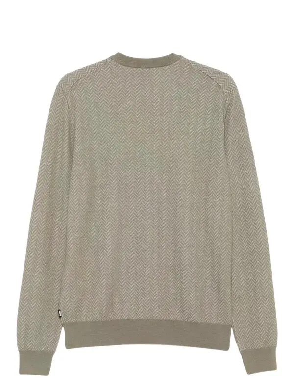 BOSS Crew Neck Herringbone Knit Sweater - Brown
