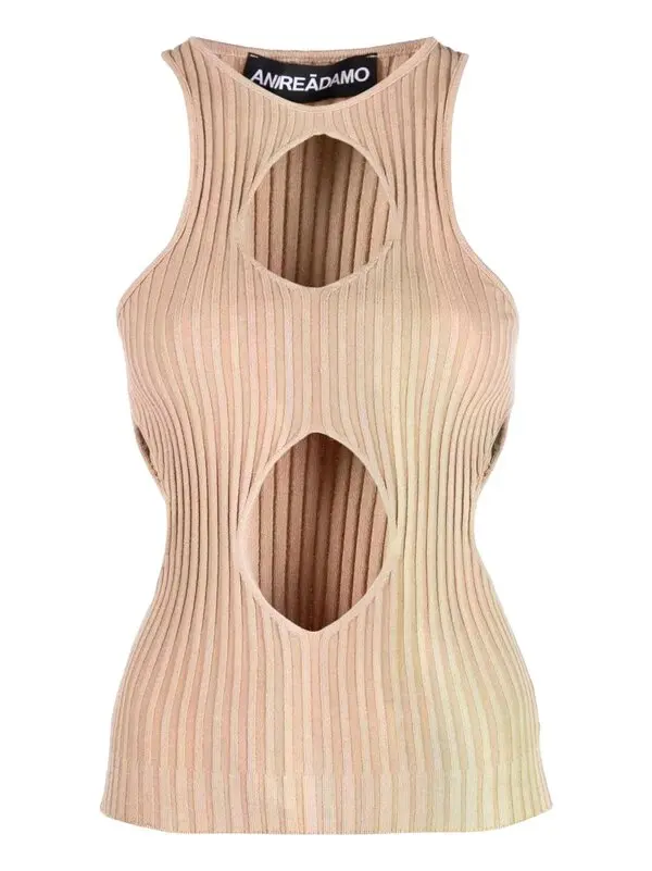 ANDREĀDAMO Cut Out-detail Ribbed-knit Top - Neutrals