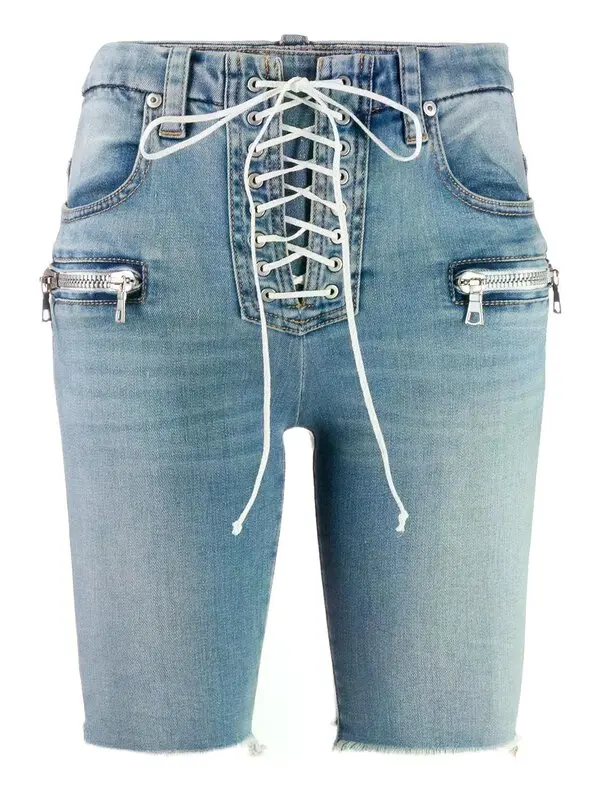 BEN TAVERNITI UNRAVEL PROJECT Lace-up Denim Shorts - Blue