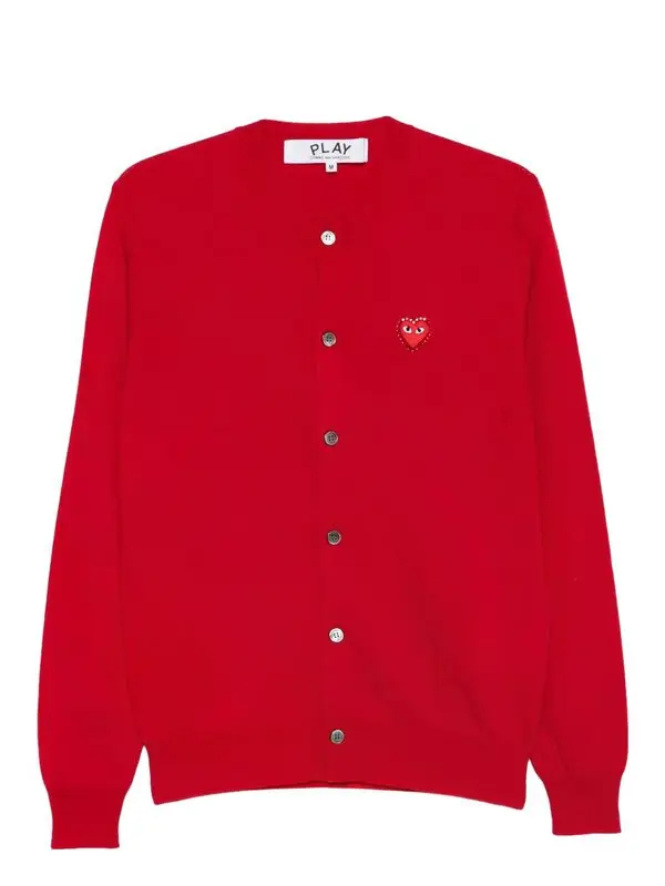 Play Comme Des Garcon Heart-emblem Rhinestone-embellishment Cardigan - Red
