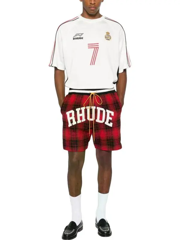 Rhude Collegiate Logo Plaid Shorts - Red