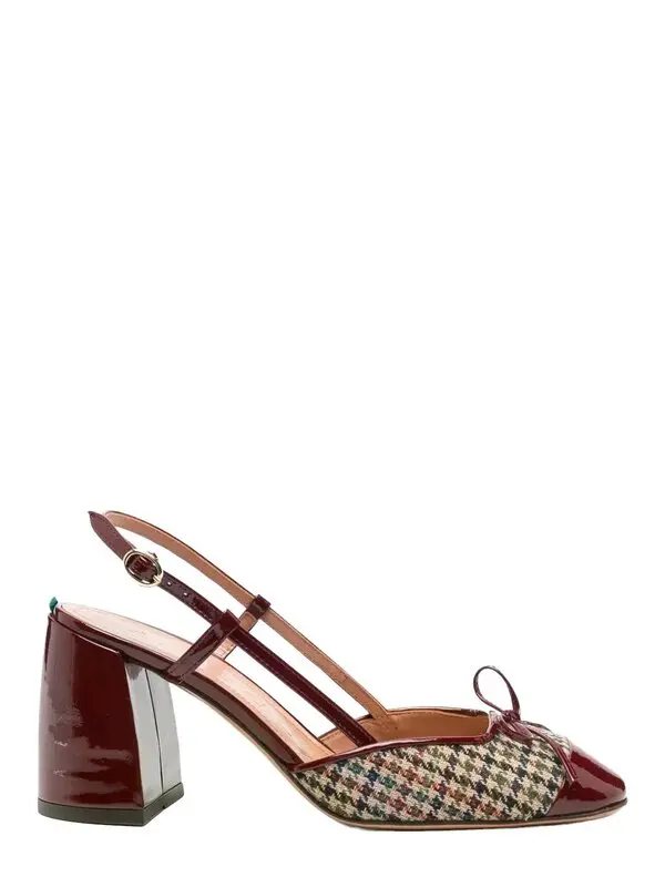 A.BOCCA Houndstooth Bow Block Heel Slingbacks - Brown