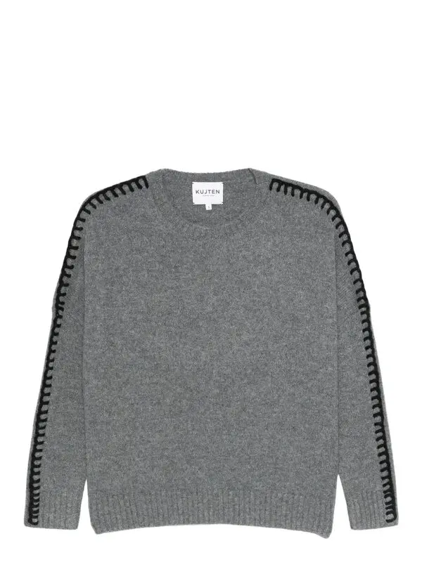 KUJTEN Crew-neck Braided Trim Sweater - Grey