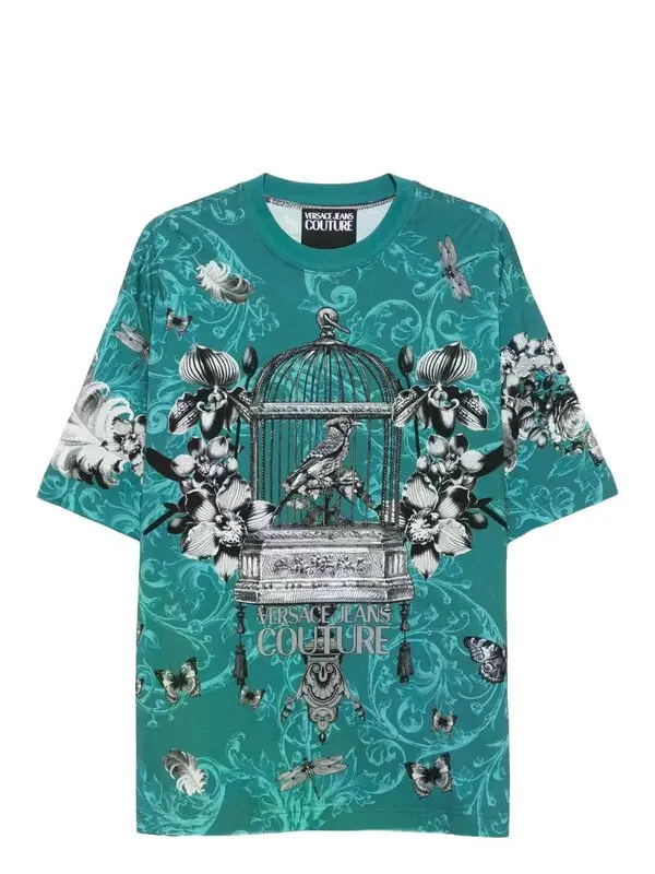 Versace Birdcage-floral Print T-shirt - Blue