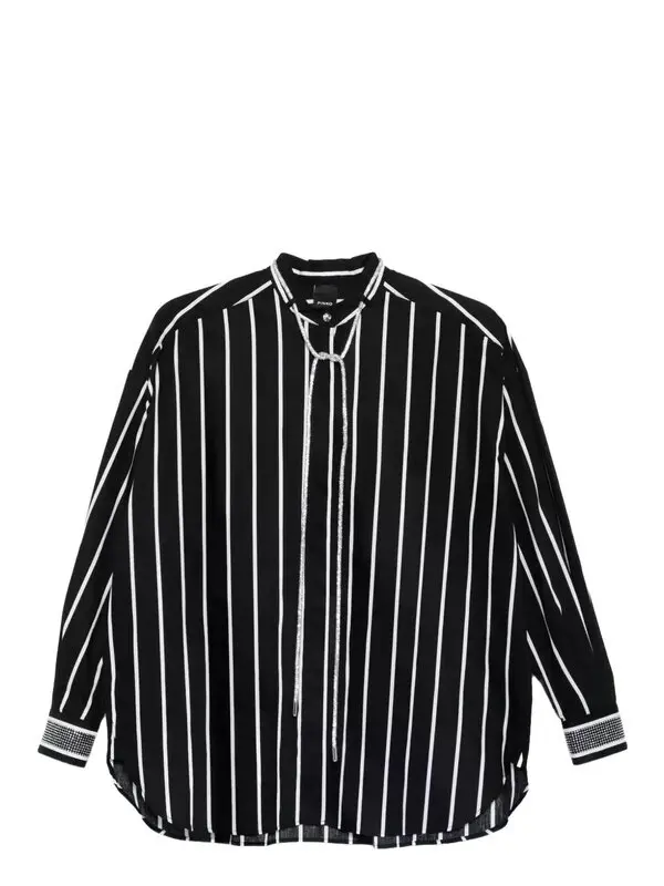 Pinko Striped Shirt With Rhinestone Detailing - Black