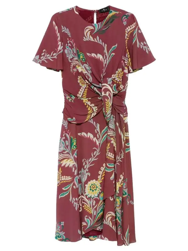 Etro Floral Print Knot Detail Dress - Red