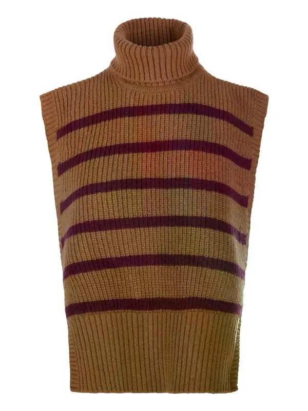 DAVANTINO Turtleneck Striped Vest - Brown