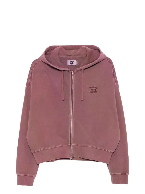 Izzue Logo Embroidered Zip-up Hoodie - Purple