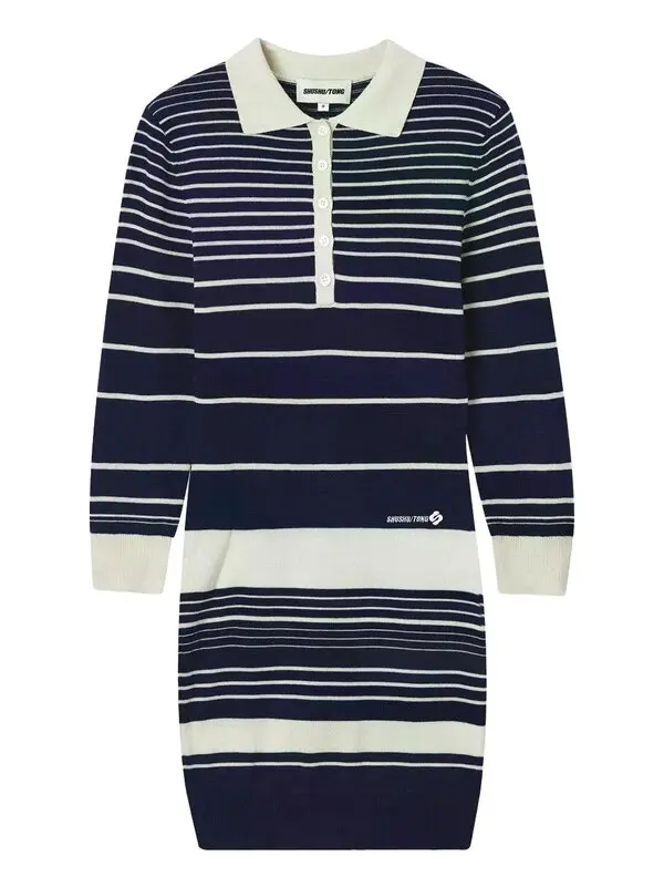 SHUSHU/TONG Striped Polo Dress - Black