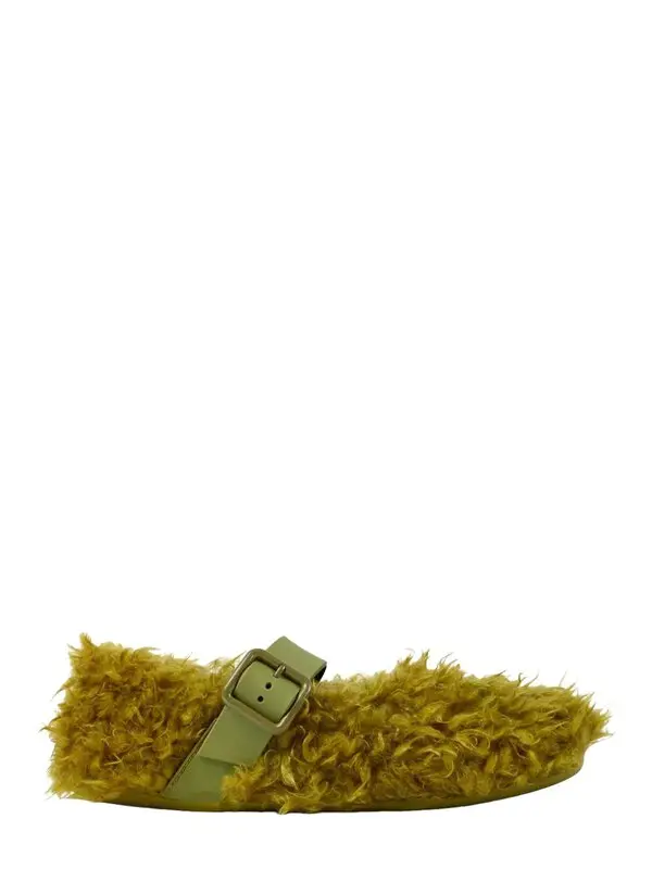 Camper Wabi Furry Buckle Flat Pumps - Green