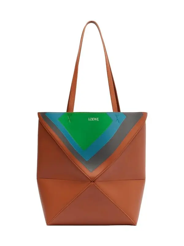 Loewe X Albers Puzzle Fold Medium Leather Tote Bag - Brown
