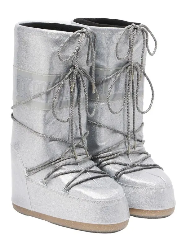 Moon Boot Icon Glitter Knee-high Lace-up Boots - Silver