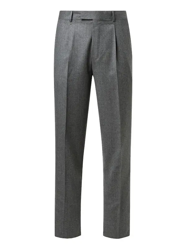 Zegna Wool Flannel Straight Leg Trousers - Grey