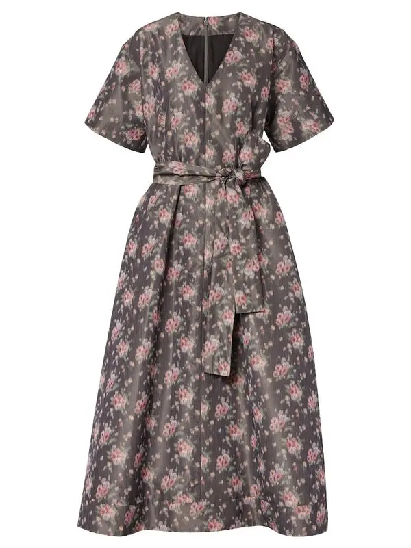 MARKARIAN Lunetta Floral Taffetta Midi Dress - Black