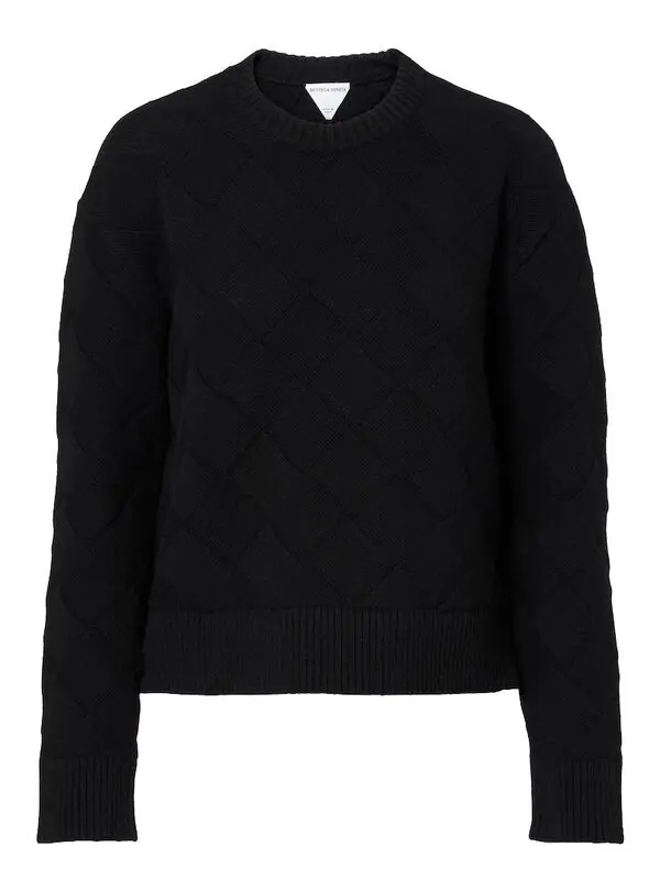 Bottega Veneta Intreccio Wool-blend Crewneck Sweater - Black