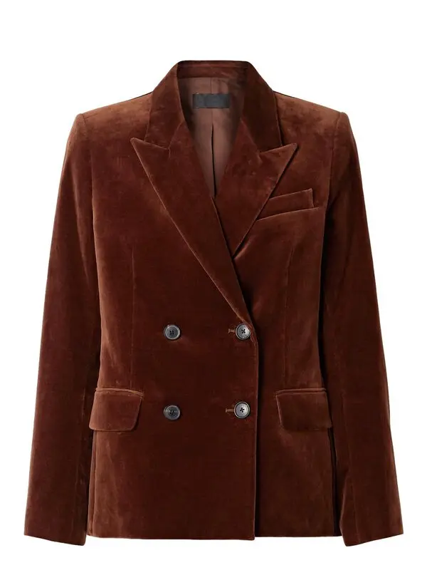 NILI LOTAN Veda Double-breasted Cotton-blend Velvet Blazer - Brown