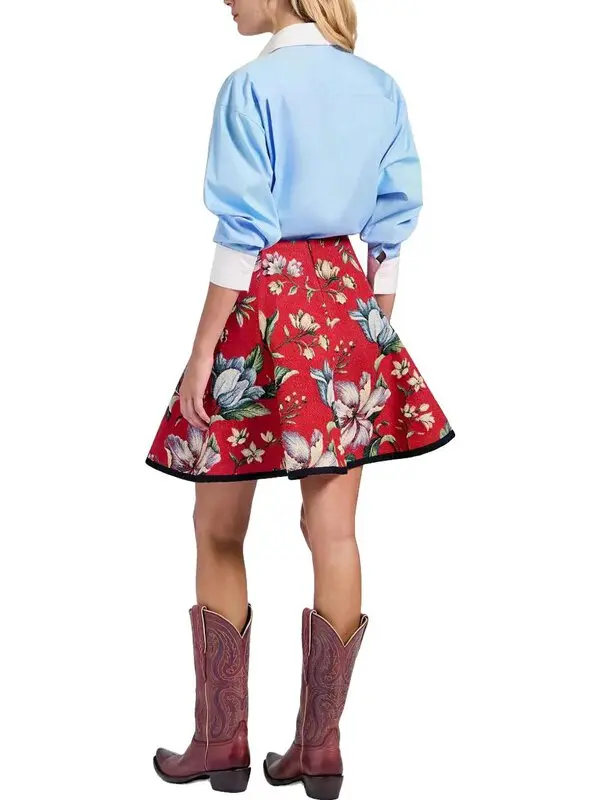 La DoubleJ Dolce Vita Floral Jacquard Skirt - Red