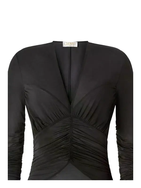 GENNY V-neck Ruched Bodysuit - Black