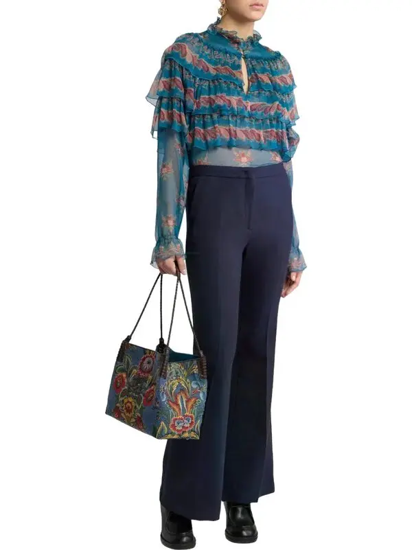 Etro Flared Tricotine Trousers - Blue