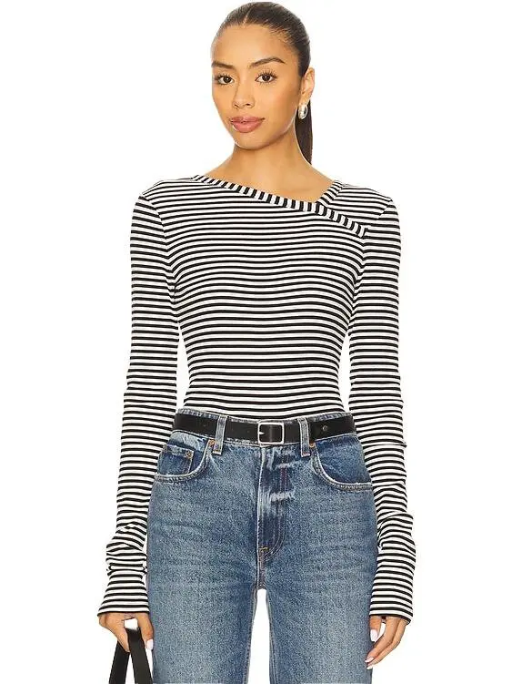 LOVERS AND FRIENDS Striped Ribbed Jersey Top - Black