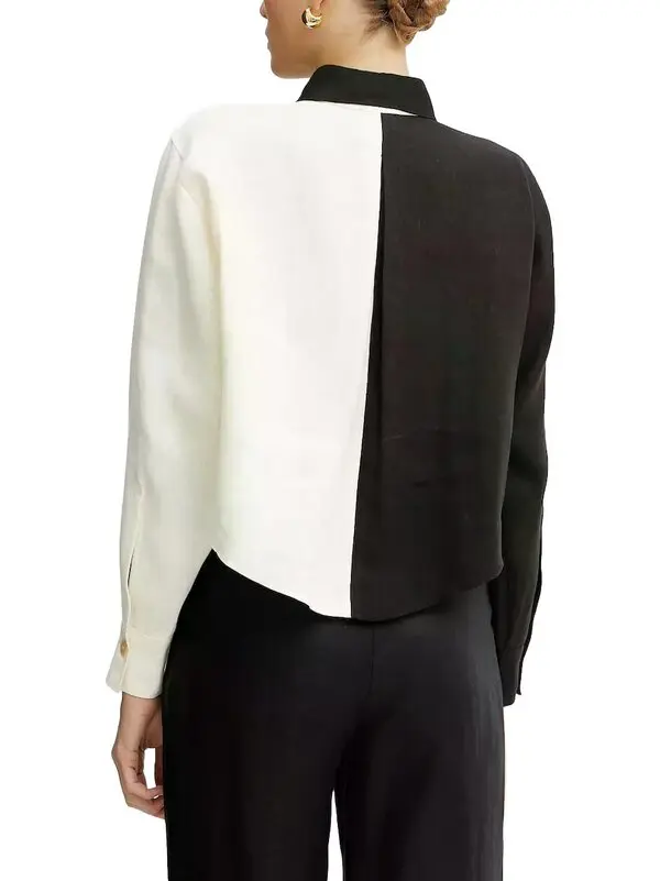 FORTE_FORTE Linen Button-up Shirt With Contrasting Panels - Black