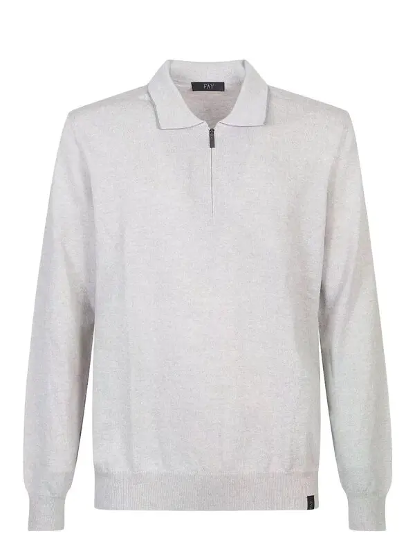 FAY Zip-front Long-sleeve Polo Shirt - Grey