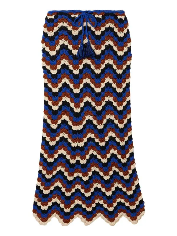Escvdo Safi Crocheted Organic Cotton Midi Skirt - Blue
