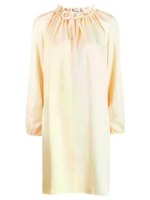 GOODIOUS Wide-sleeve Tie-fastening Dress - Yellow
