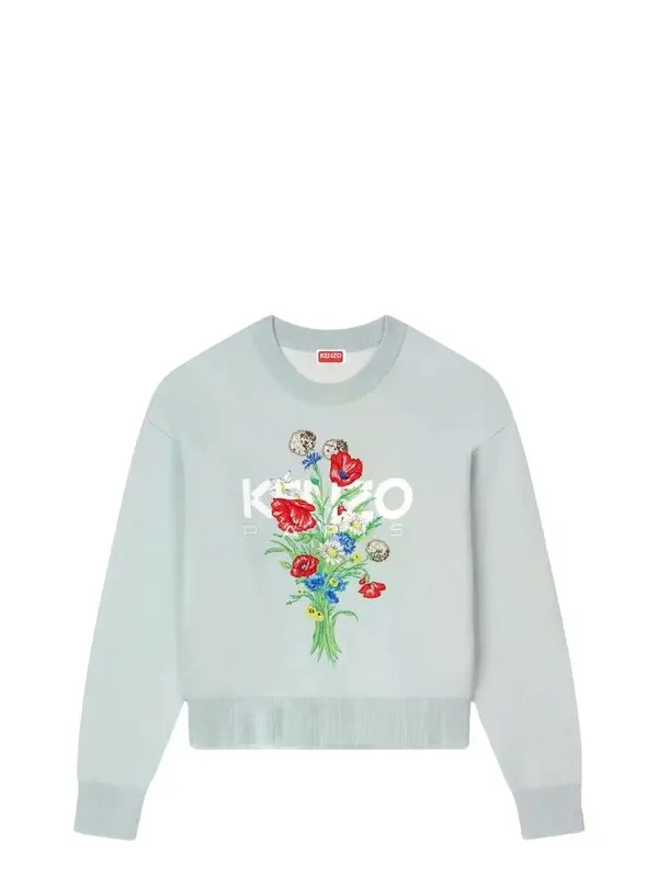 Kenzo Floral Embroidered Crew Neck Sweater - Blue