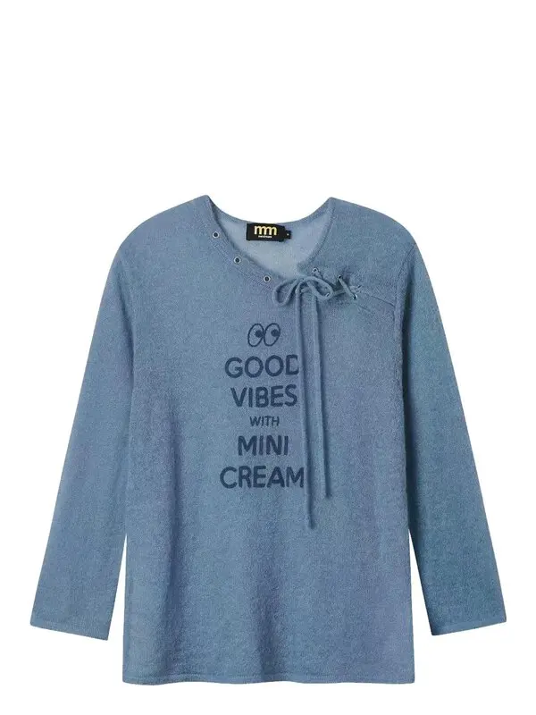 MINI CREAM Lace-up Neck Jumper With Graphic Print - Blue