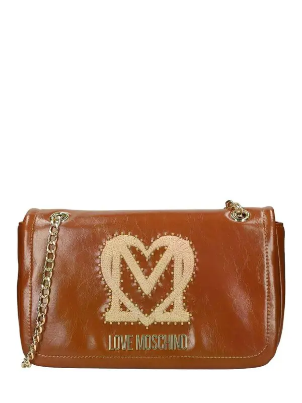 Moschino Logo Plaque Studded Shoulder Bag - Brown