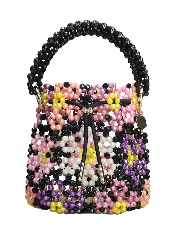 BAD AT MATH Beaded Flower Bucket Bag - Black