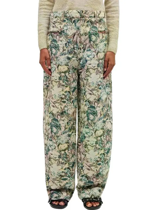 GANNI Floral Jacquard Trousers - Neutrals