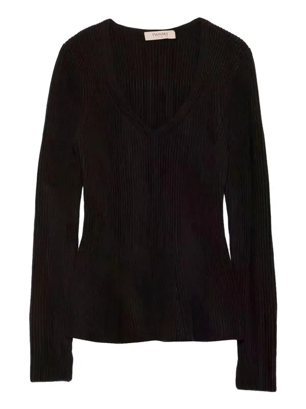 TWINSET V-neck Ribbed Knit Sweater - Brown