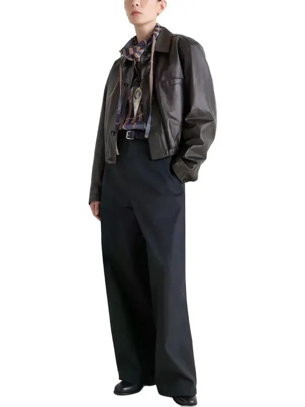 LEMAIRE Buttoned-up Elasticated Leather Jacket - Brown