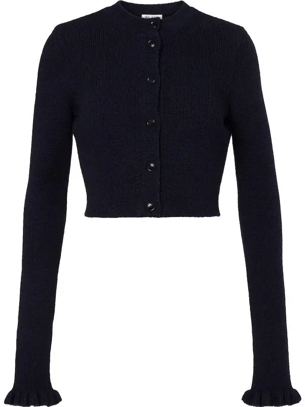 Alaïa Cropped Ruffle Cuff Cardigan - Blue