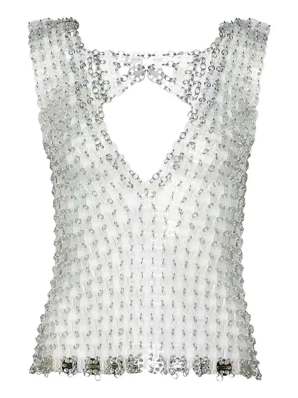 Rabanne V-neck Chain-link Top - White