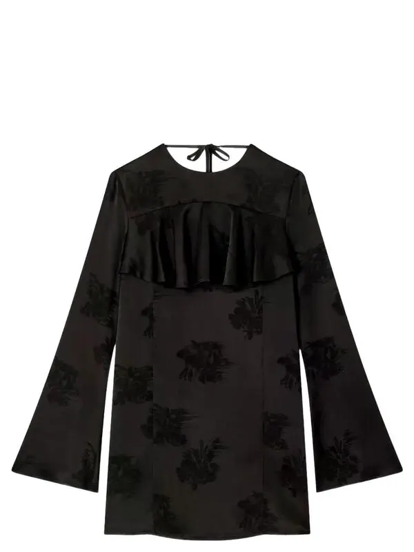 GANNI Floral Print Ruffled Mini Dress - Black