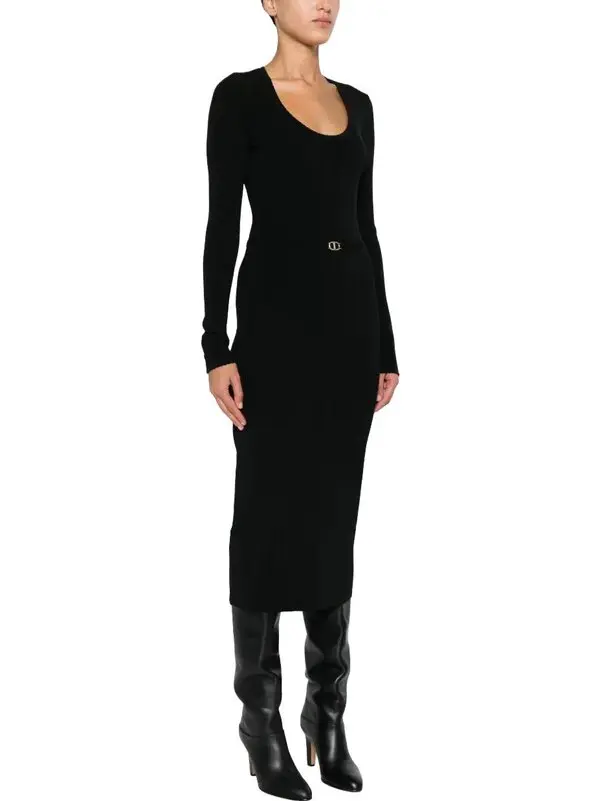 TWINSET Ribbed Belted Dress - Black