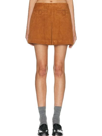 Marc Jacobs Suede Box Pleat Mini Skirt - Copper