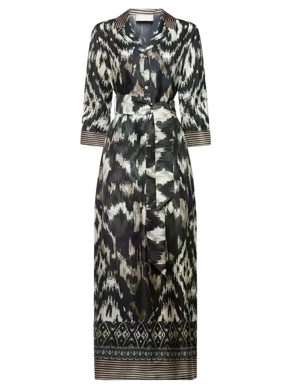 PIERRE-LOUIS MASCIA Geometric Print Maxi Shirt Dress - Black