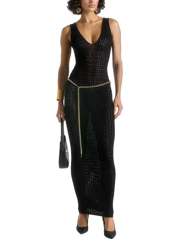 Manière De Voir Myriam Pointelle Open-back Belted Maxi Dress - Black