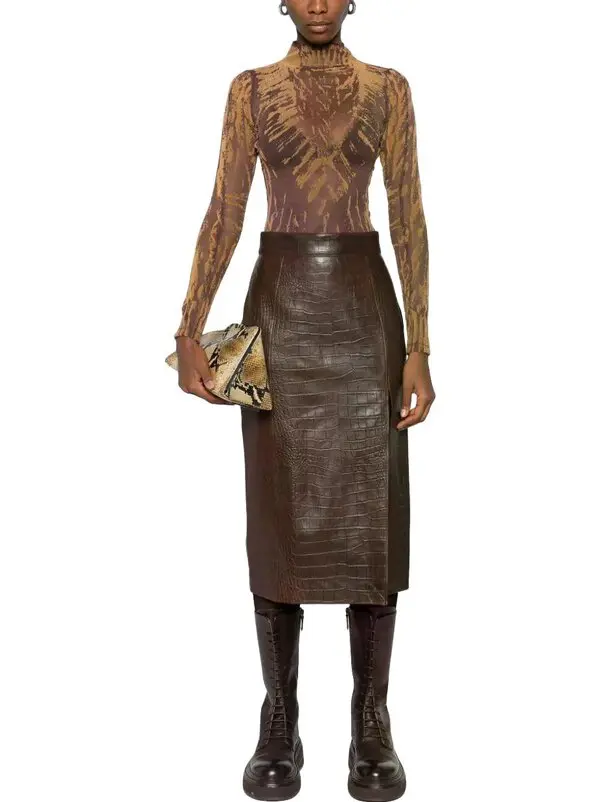DIESEL® Abstract Print High-neck Long-sleeve Bodysuit - Brown