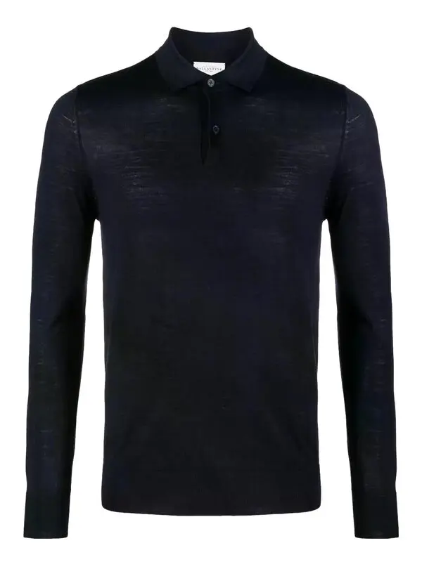 BALLANTYNE Jersey-wool Long-sleeved Polo Shirt - Blue