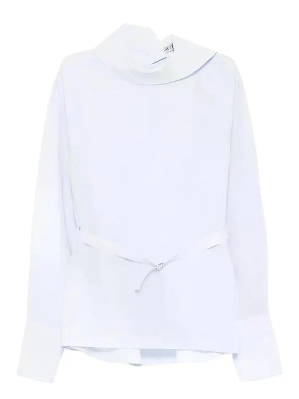 Issey Miyake High Neck Long Sleeve Shirt - Blue