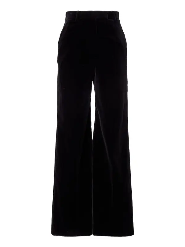 Valentino Garavani High-rise Cotton Velvet Wide-leg Trousers - Black