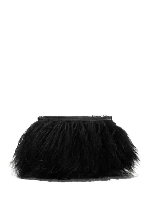 Dolce & Gabbana Fur-trimmed Zip Clutch Bag - Black