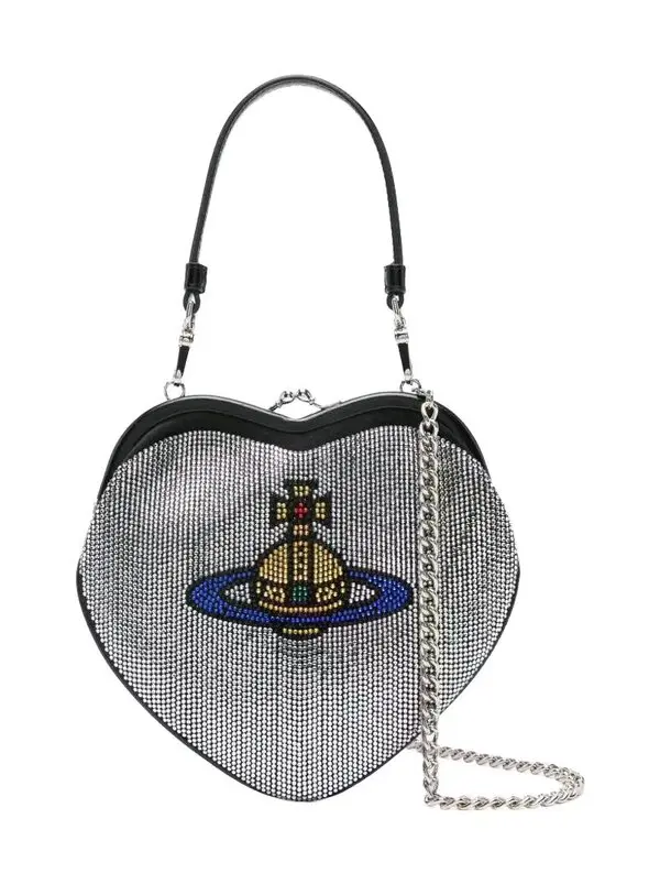VIVIENNE WESTWOOD Heart Crystal Embellished Clutch Bag - Silver