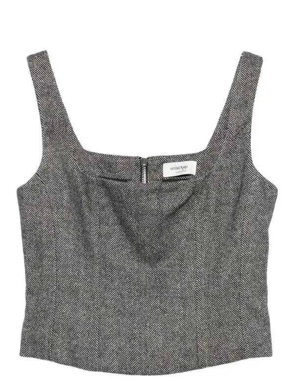 OTTOD'AME Herringbone Square-neck Sleeveless Top - Black